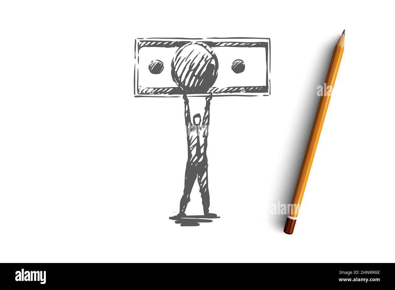 Income, investment, money, financial concept. Hand drawn person with ...