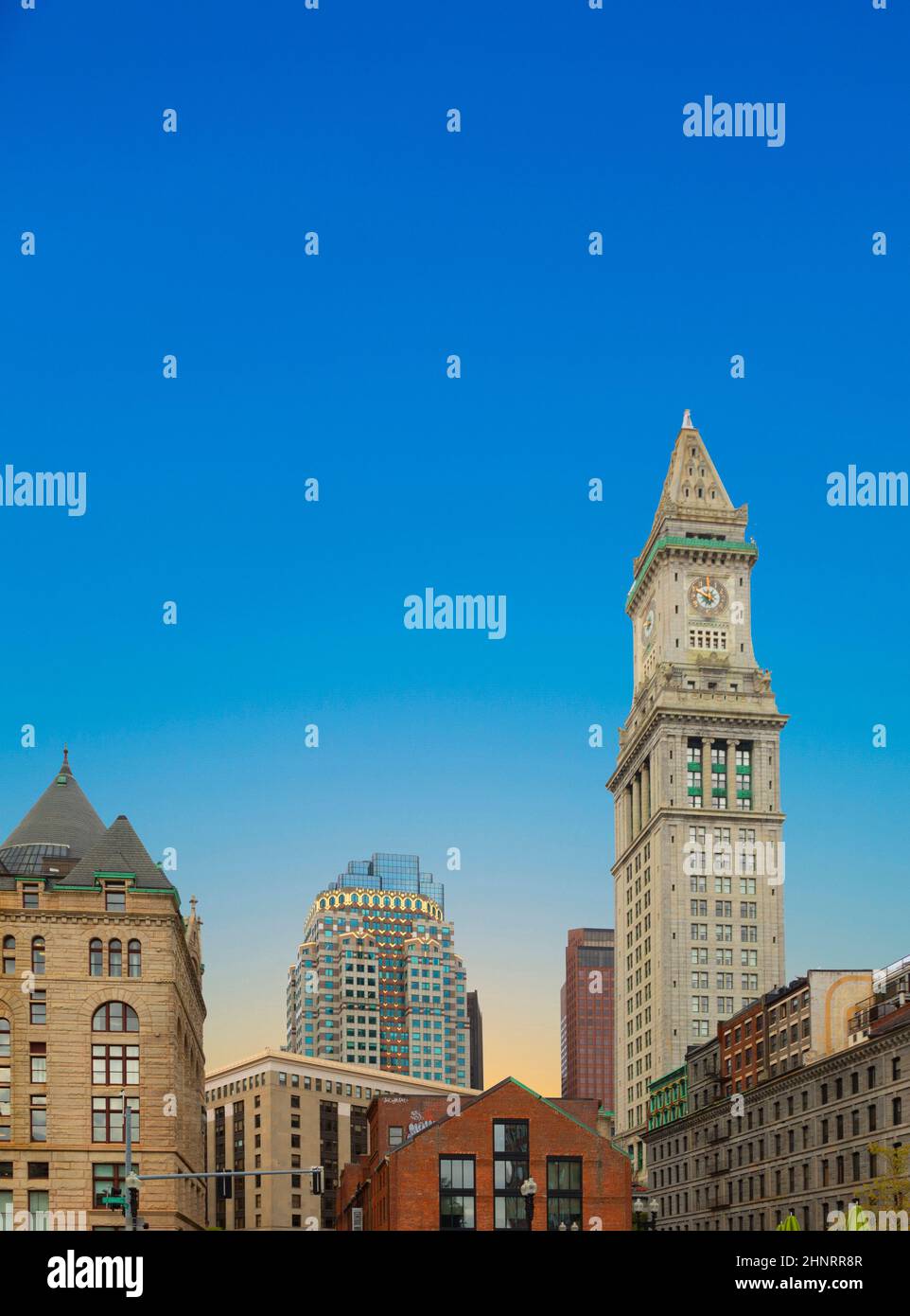 skyline of Boston with clock tower, customs house Stock Photo - Alamy