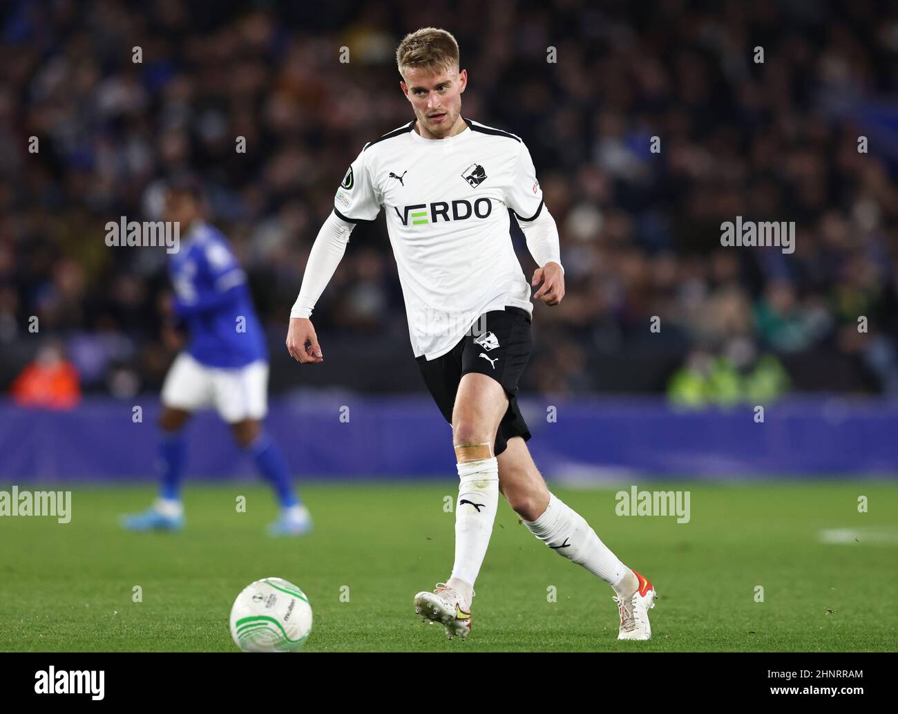 Leicester, UK. 17th February 2022. Simon Graves Jensen of Randers FC ...