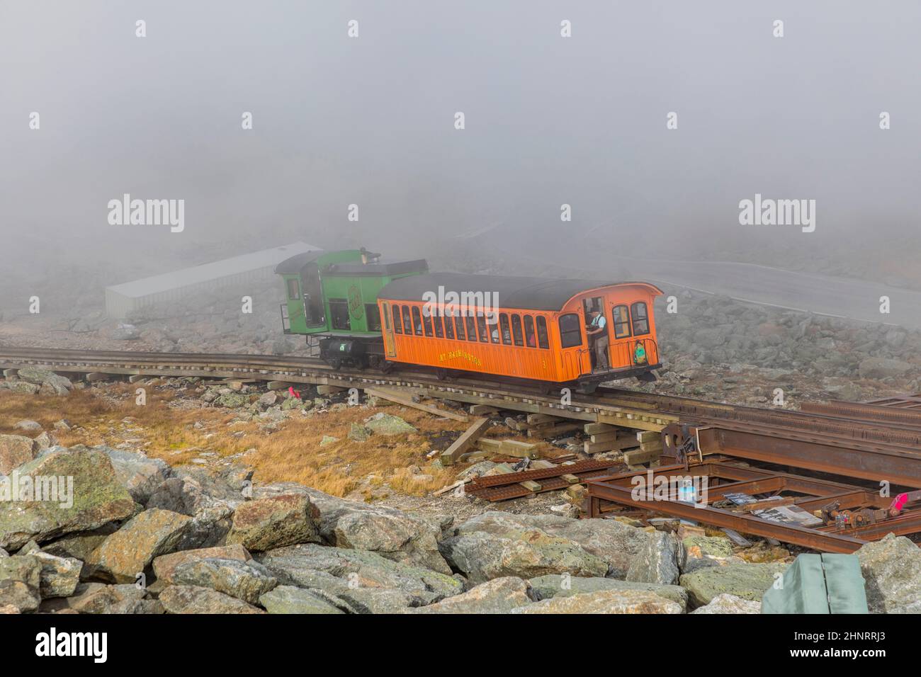 Mount Washington Cog Railroad at the top of Mount Washington Stock ...