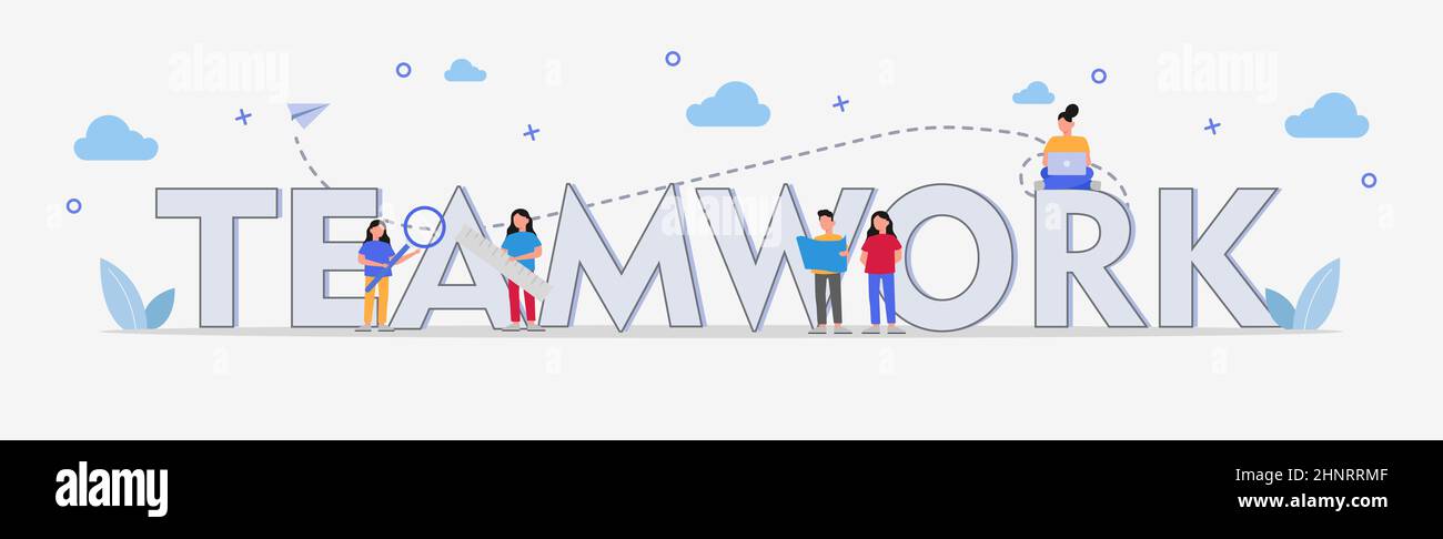 Teamwork concept panoramic web template for advertising - Vector ...
