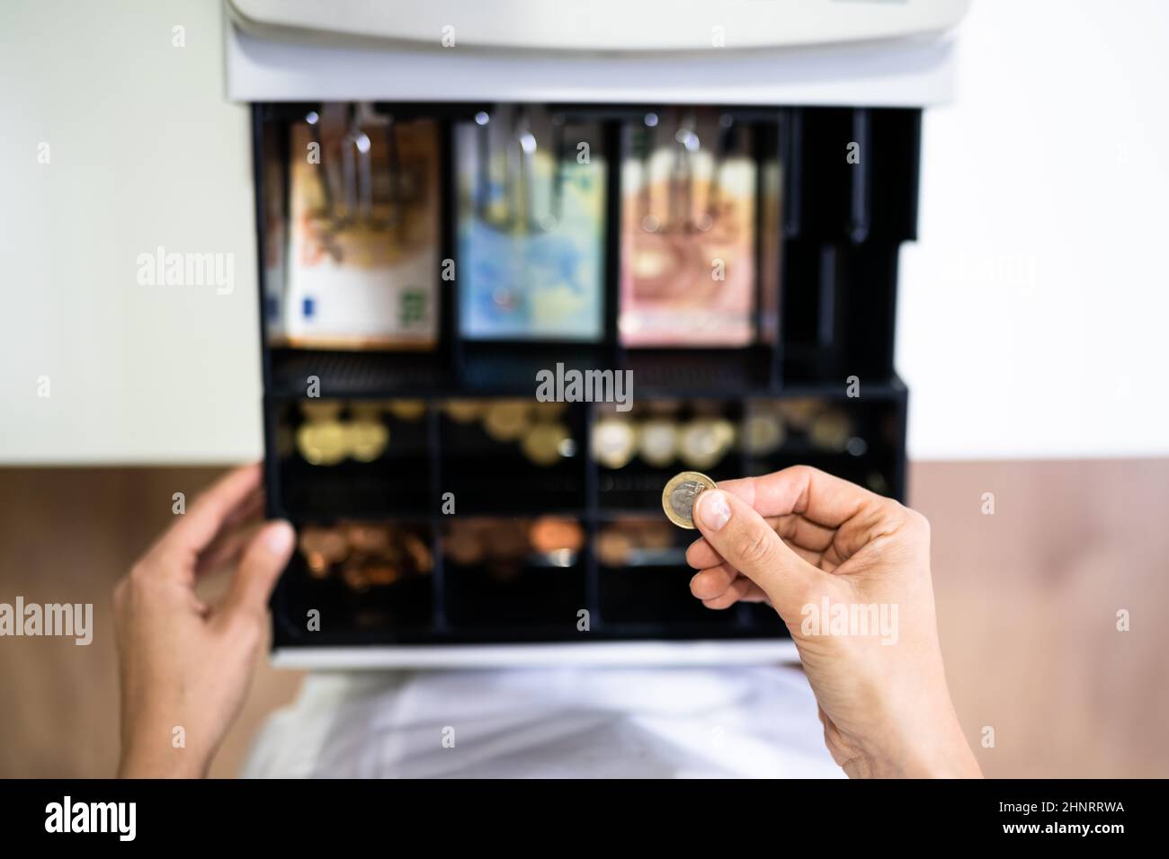 Cashier Hand Working With Cash Register Changing Money Bill Stock Photo ...