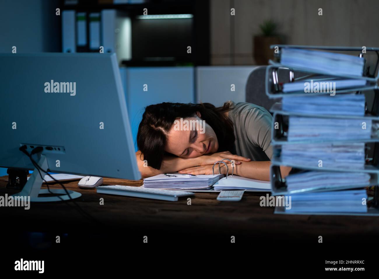 Exhausted Accountant Sleeping In Office. Tired Workaholic Stock Photo ...