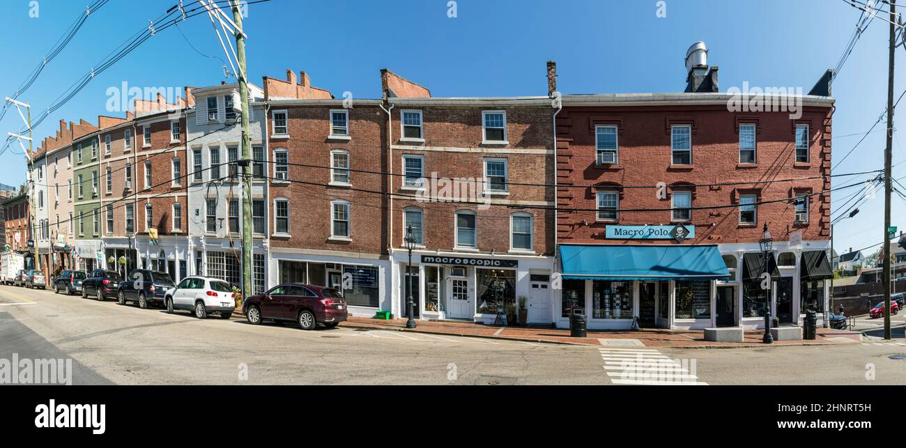 old historic market street with brick buildings at the harbor area ...