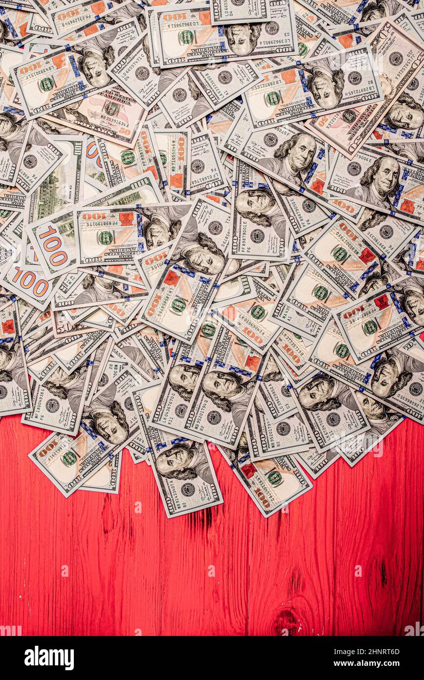 American dollars. Dollars on a wooden table. Money on the table Stock ...