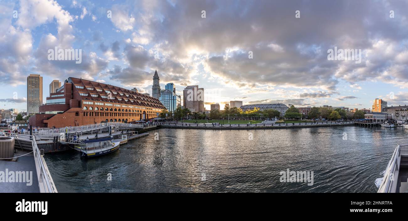 view to skyline of Boston with old harbor in dawn Stock Photo - Alamy