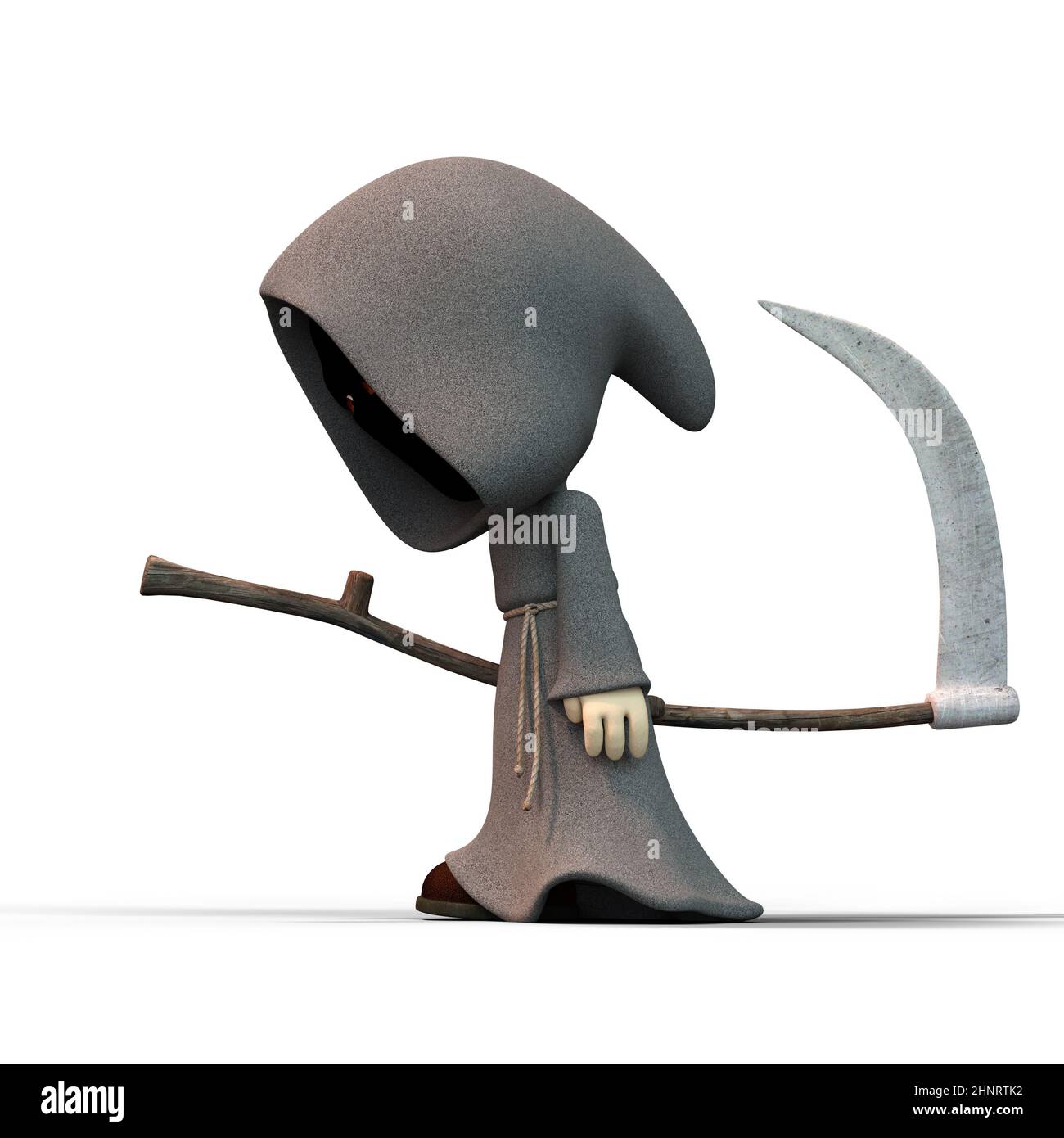 3D-illustration of a cute and funny cartoon reaper with scythe Stock ...