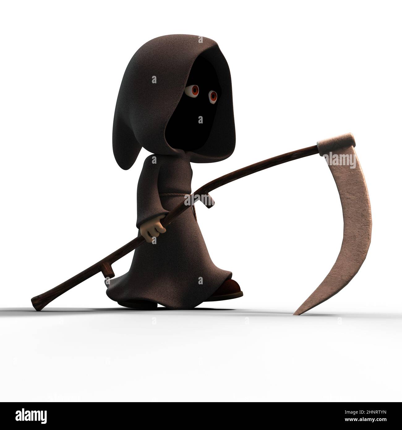 3D-illustration of a cute and funny cartoon reaper with scythe Stock ...