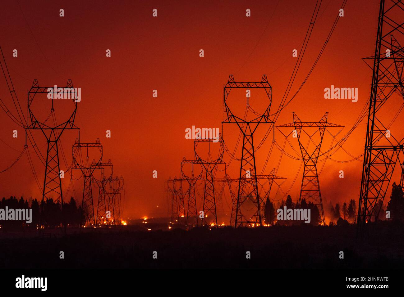 Forest Fire Under Transmission Lines Stock Photo - Alamy