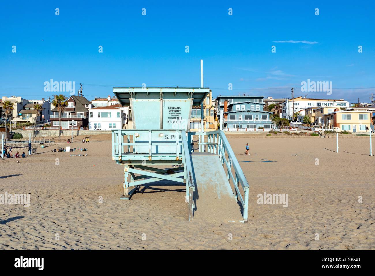 lifeguard tower at scenic beach at Manhattan Beach near Los Angeles in ...