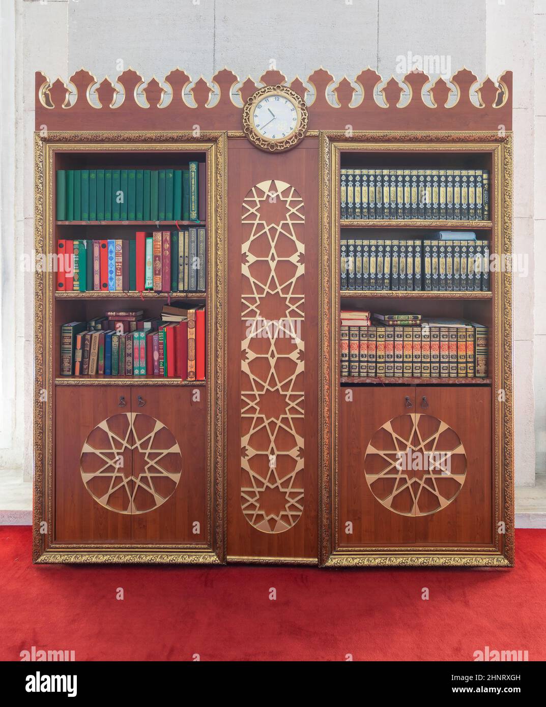 Wooden decorated bookcase full of religious books, Fatih Mosque ...
