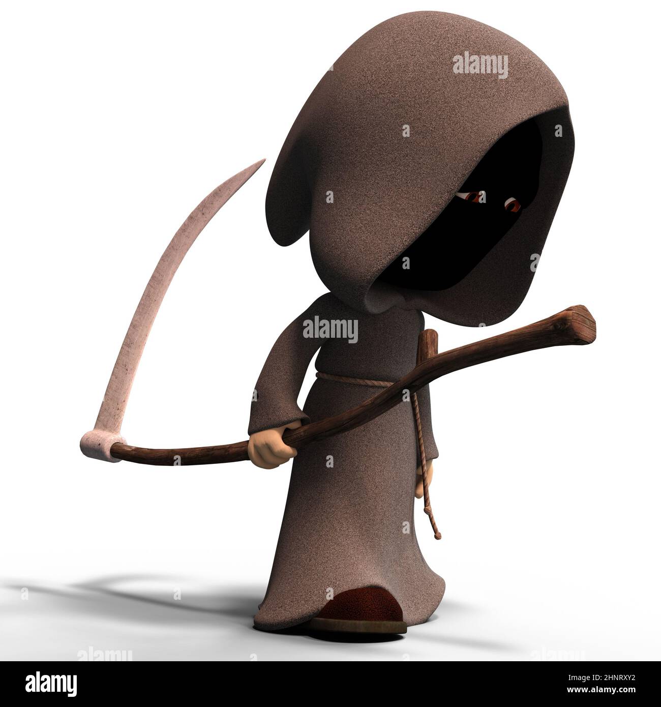 3D-illustration of a cute and funny cartoon reaper with scythe Stock ...