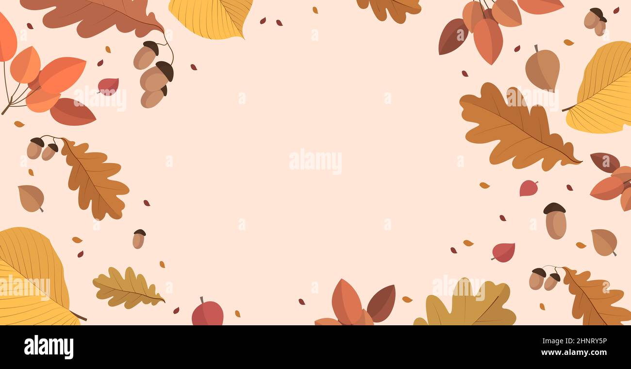 Abstract autumn web background template with many different leaves ...