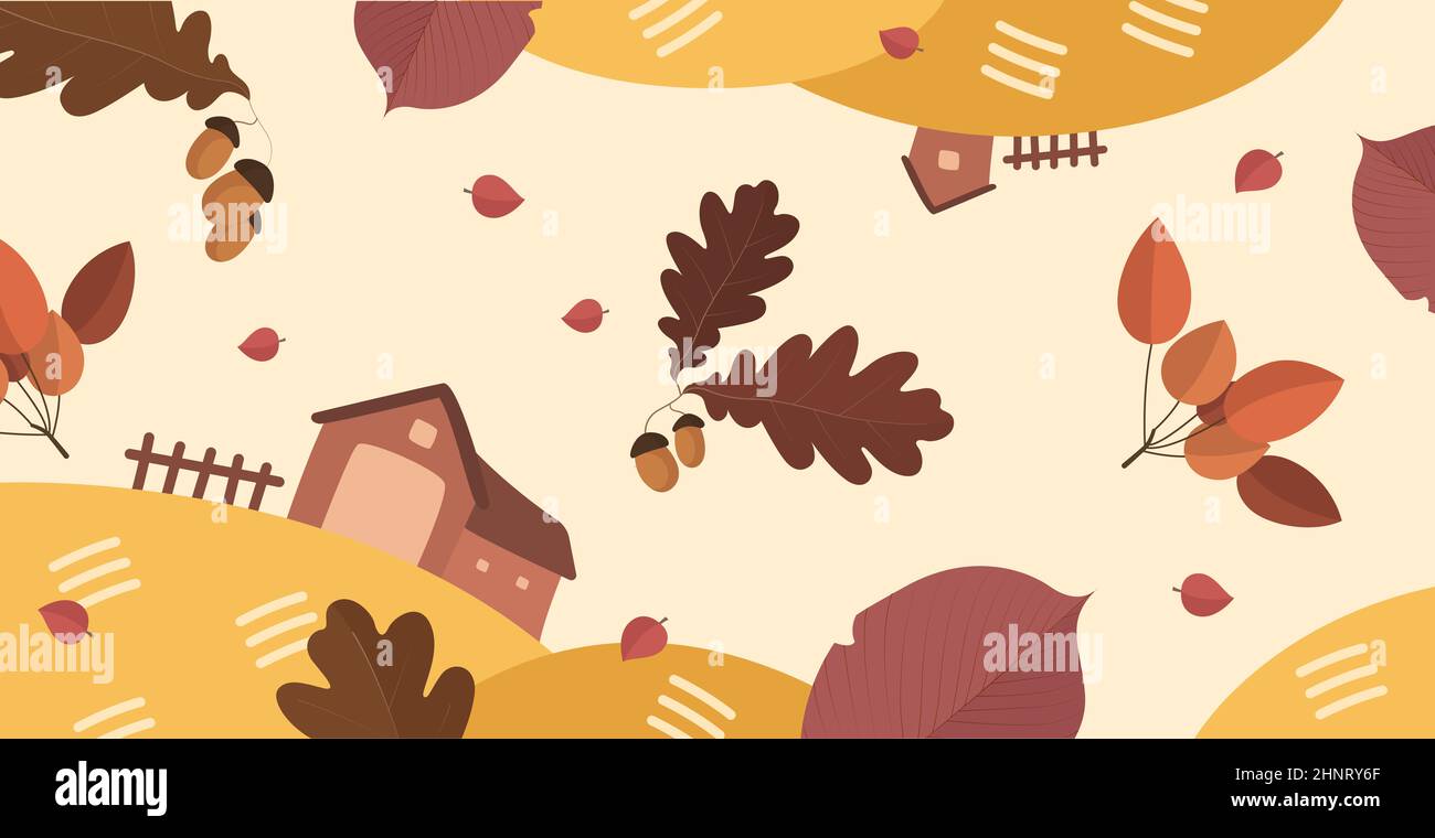 Abstract autumn web background template with many different leaves ...
