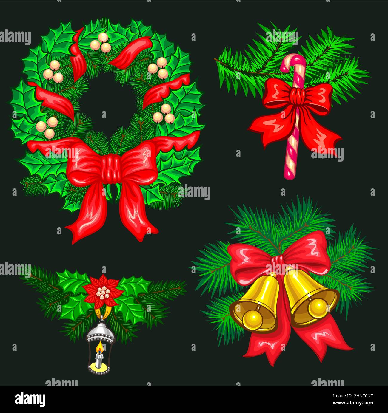 Traditional New Year and Christmas decorations. Vector illustration Stock Photo - Alamy