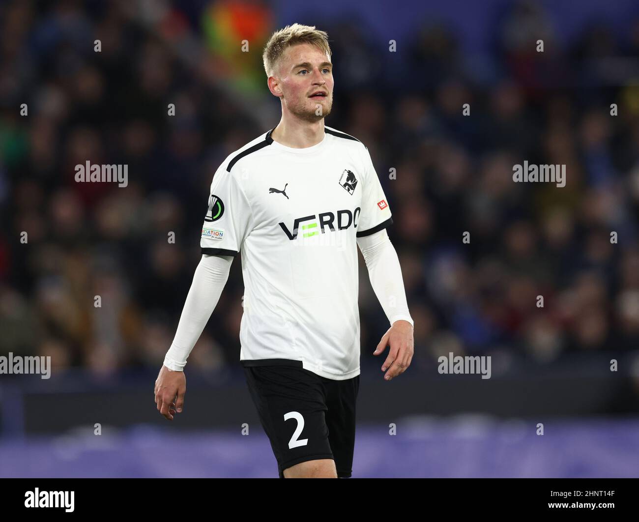 Leicester, UK. 17th February 2022. Simon Graves Jensen of Randers FC ...