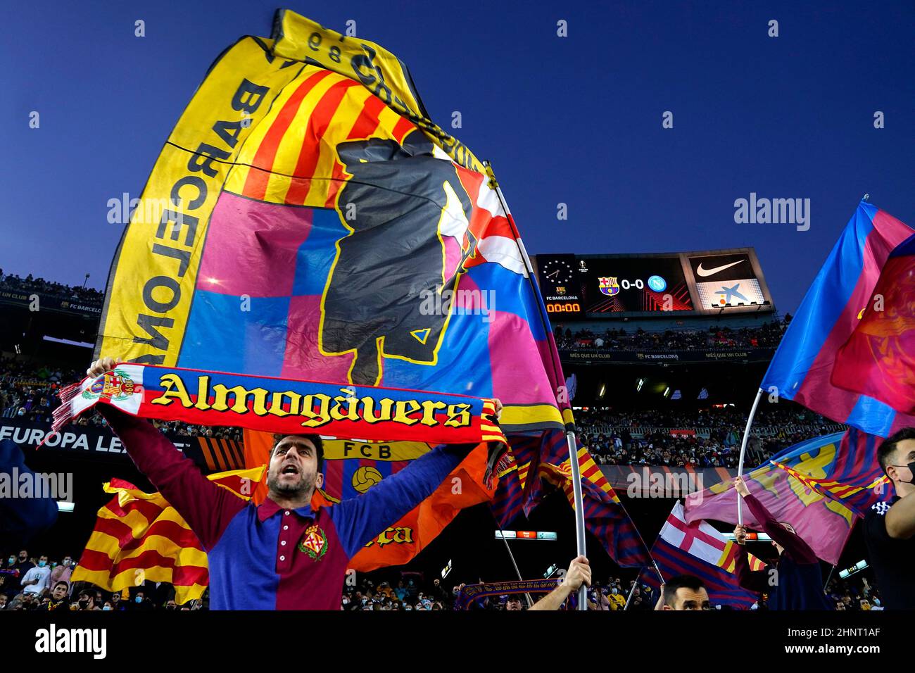 FC Barcelona fans with scarves and flags during the UEFA Europa League ...