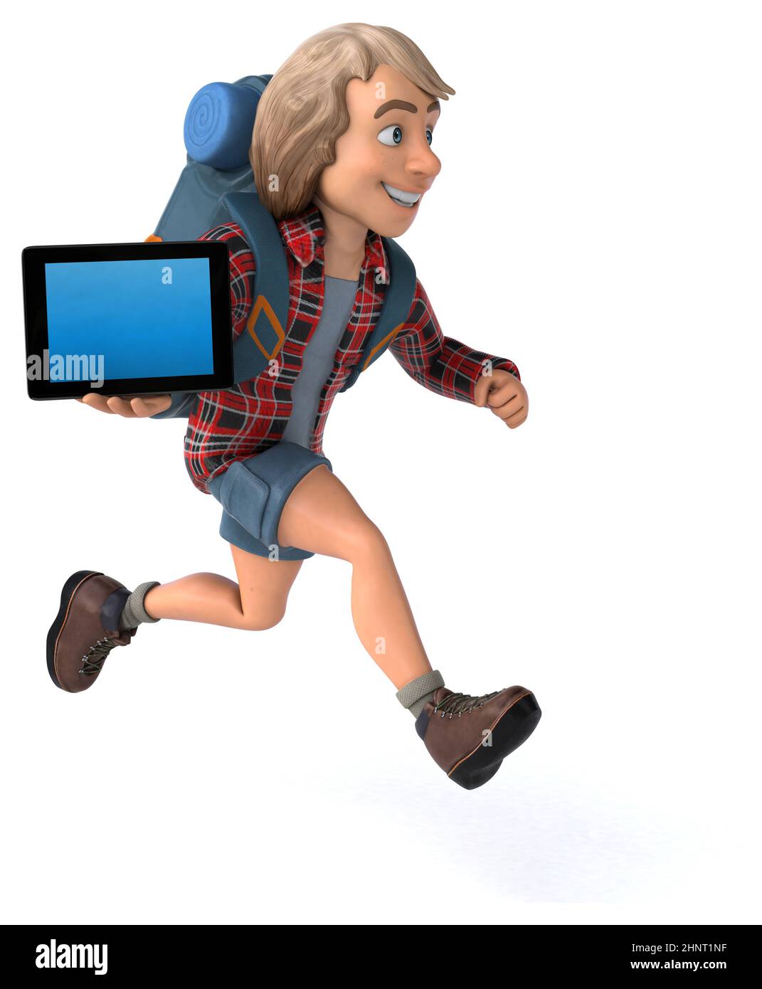 Fun backpacker cartoon guy Stock Photo - Alamy