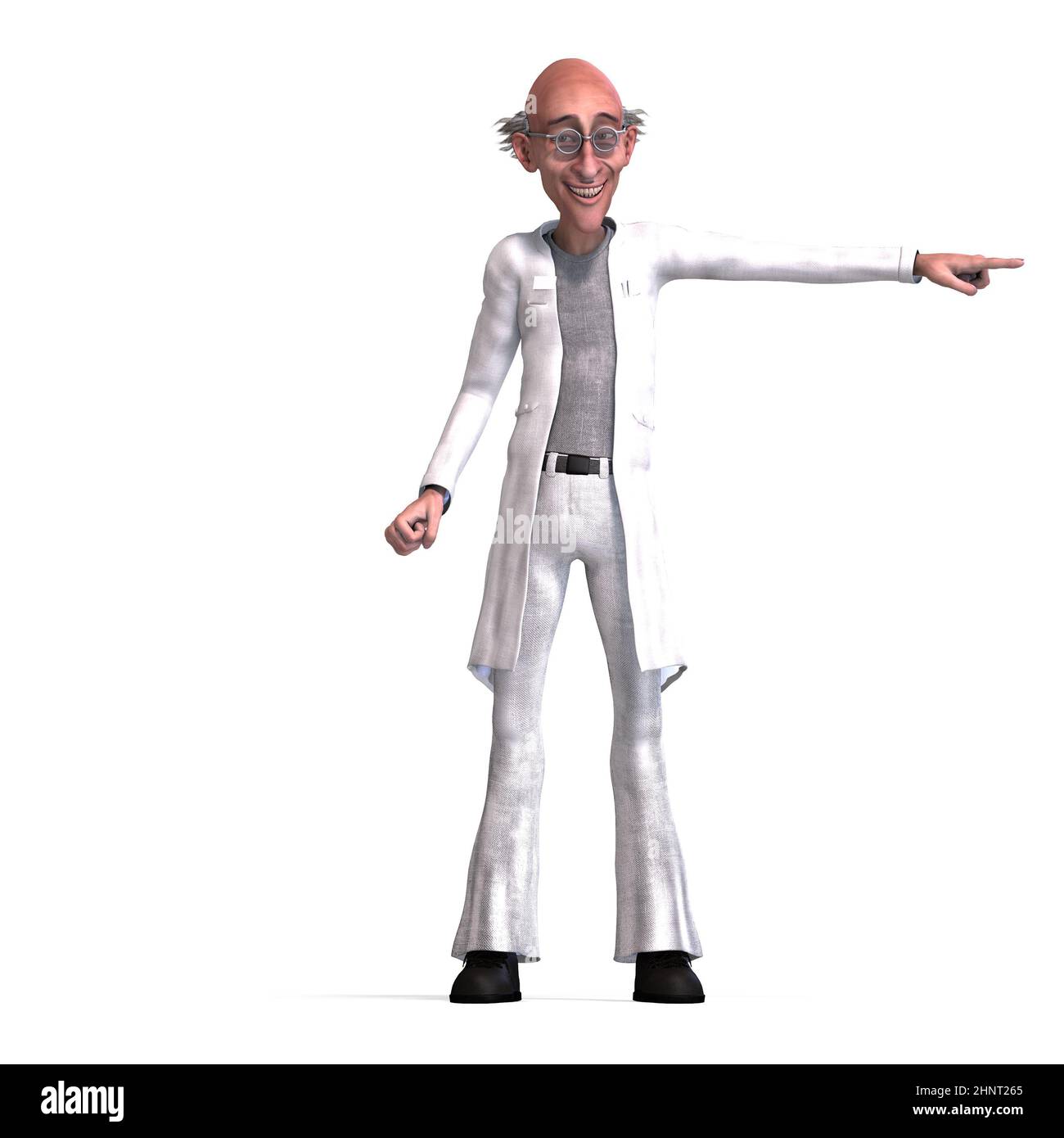 3D-illustration of a cute and funny mad scientist pointing this ...