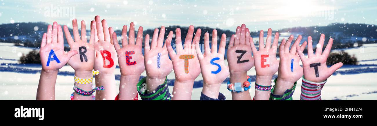 Children Hands Building Colorful German Word Arbeitszeit Means Working ...