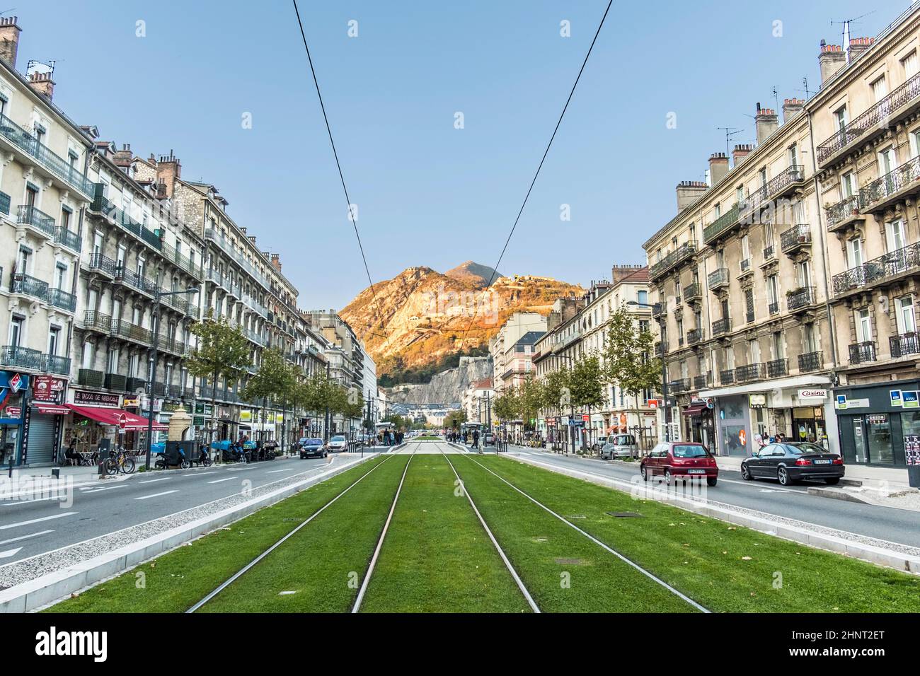 Beautiful cityscape view on the old residential district with mountains ...