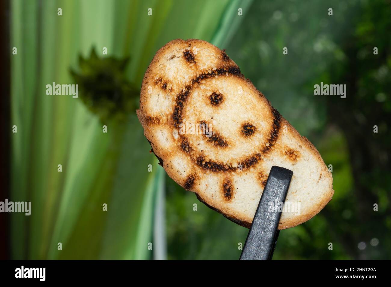 Toasted bread with smiling sun picture. symbol on the toast Stock Photo ...