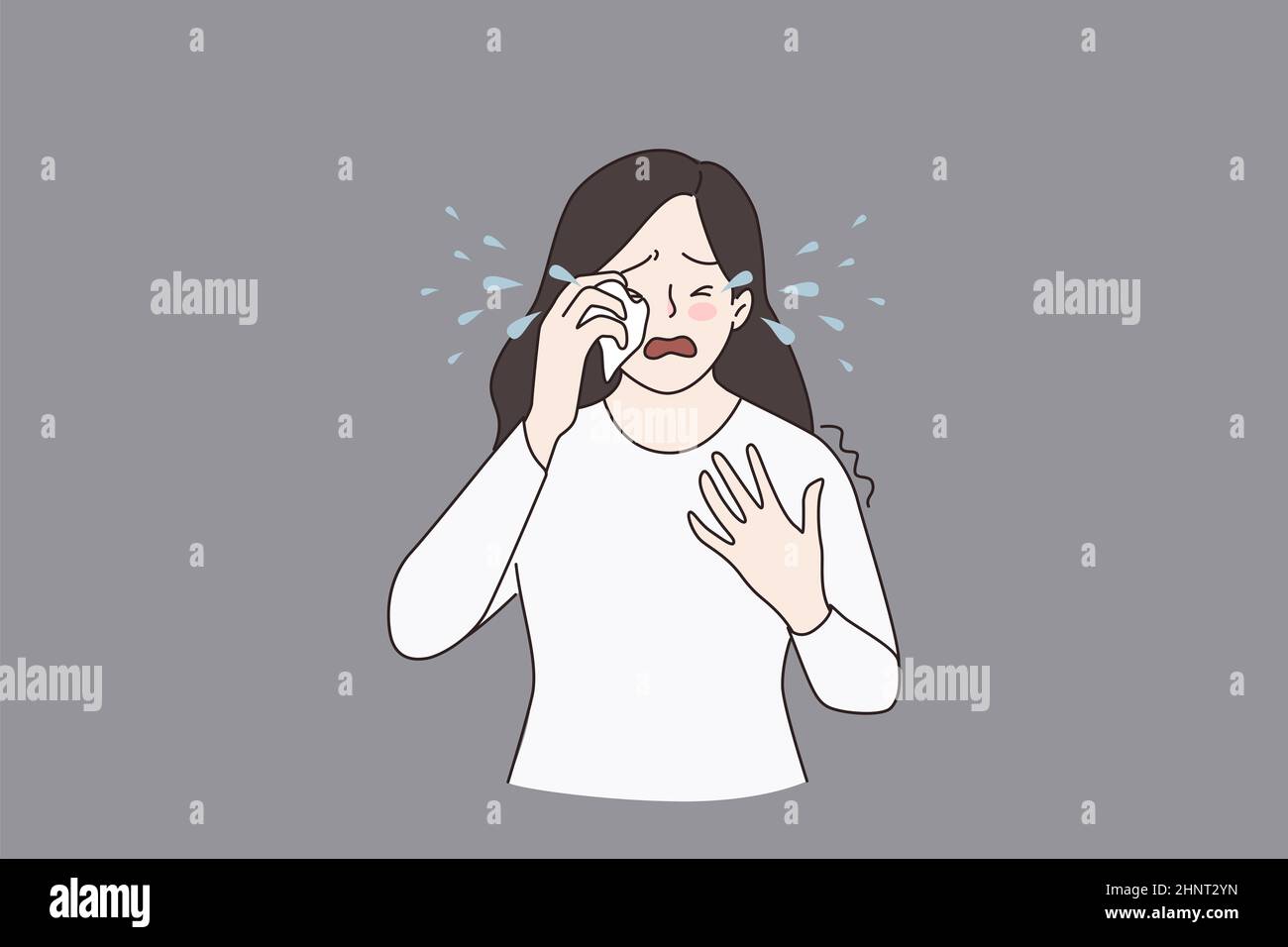 Sad unhappy girl crying burst into tears feel lonely depressed ...