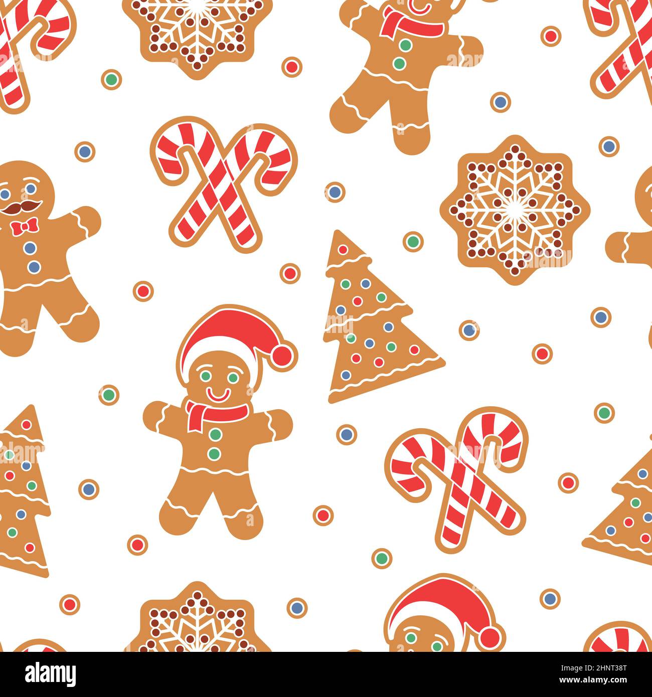 Christmas seamless pattern. Gingerbread man cookies. Snow flake ...