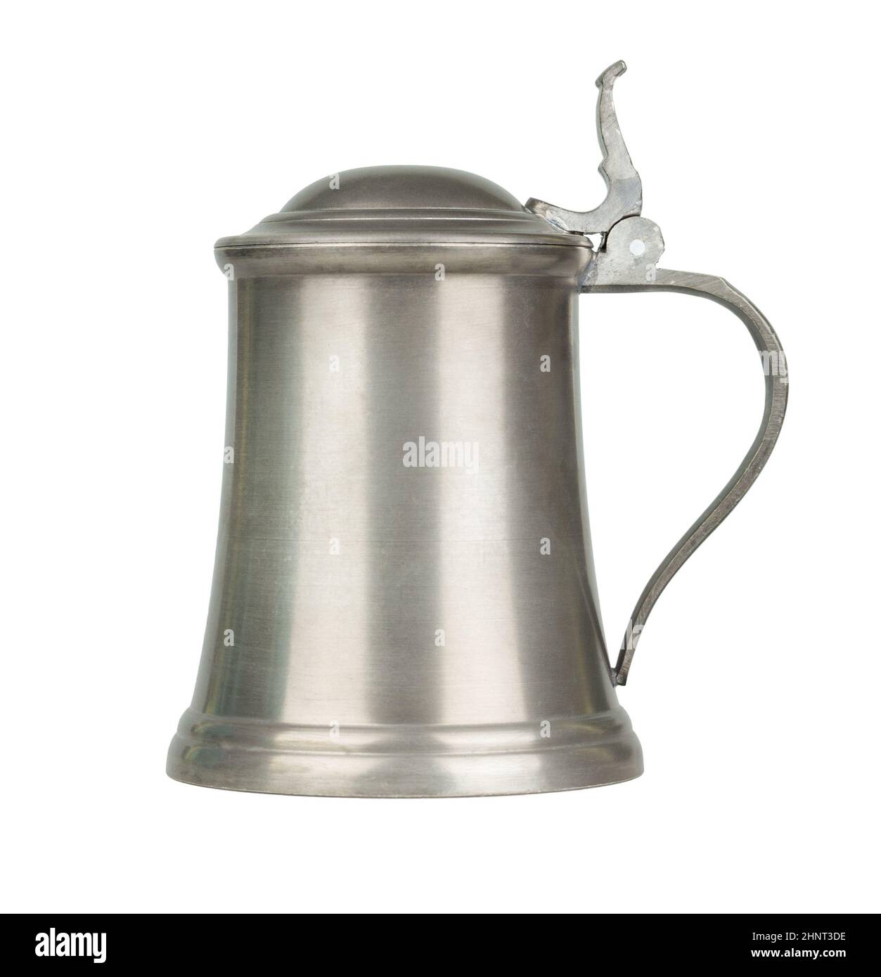 Metallic beer mug with beer isolated on white Stock Photo - Alamy
