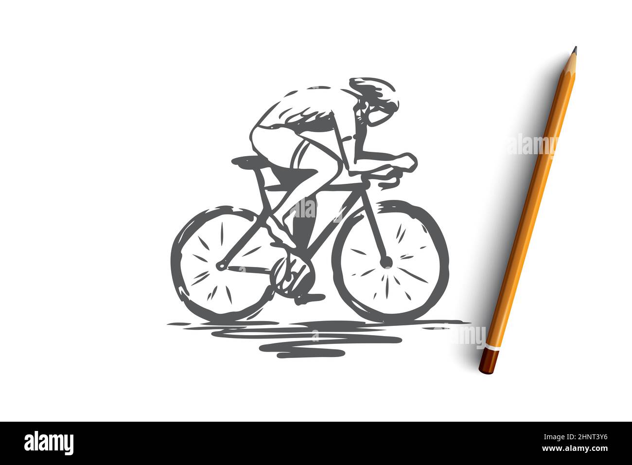 Cycling, bicycle, bike, speed, sport concept. Hand drawn man cycling on ...