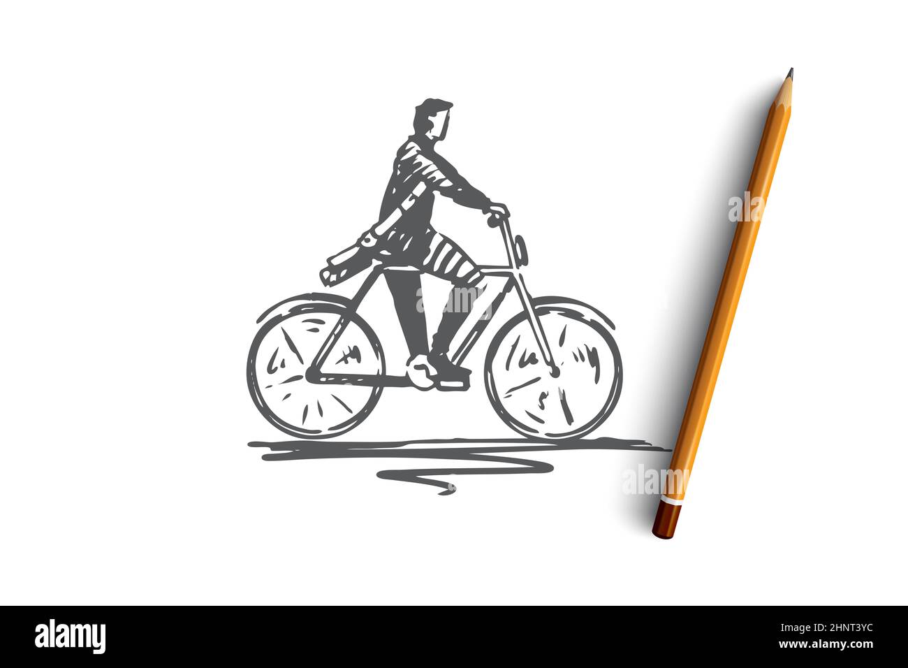 Cyclist, bike, bicycle, person, action concept. Hand drawn person ...