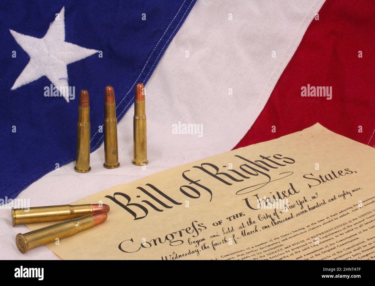 Bill of Rights With Bullets and American Flag Background Stock Photo ...