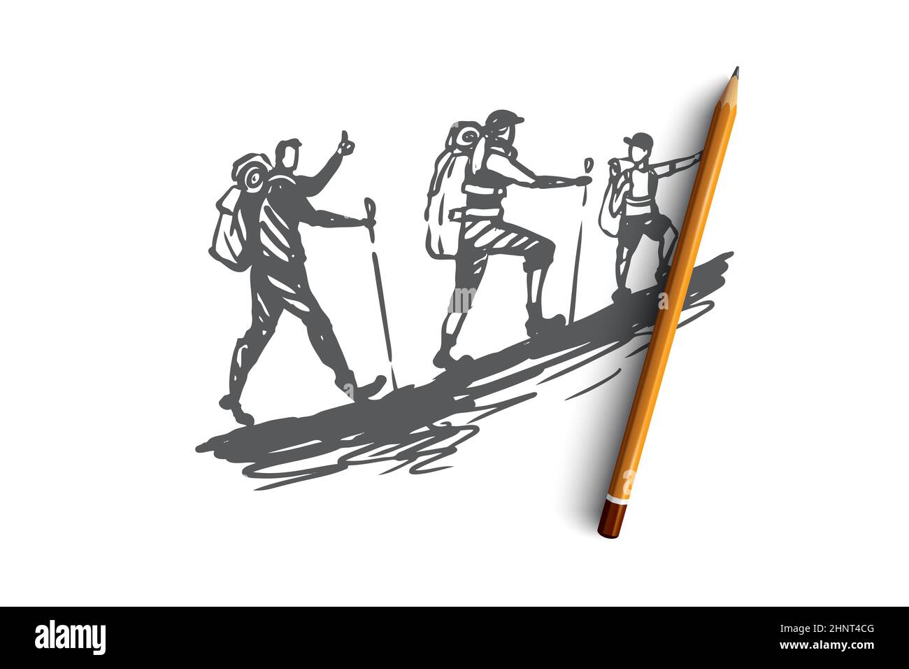 Pedestrian, tourism, travel, people, summer concept. Hand drawn ...