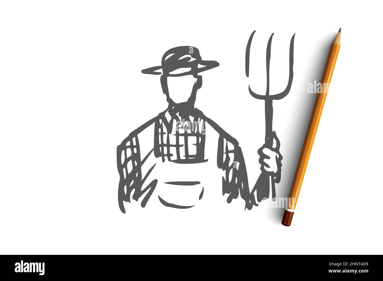 Farmer, man, agriculture, farming, harvest concept. Hand drawn male ...