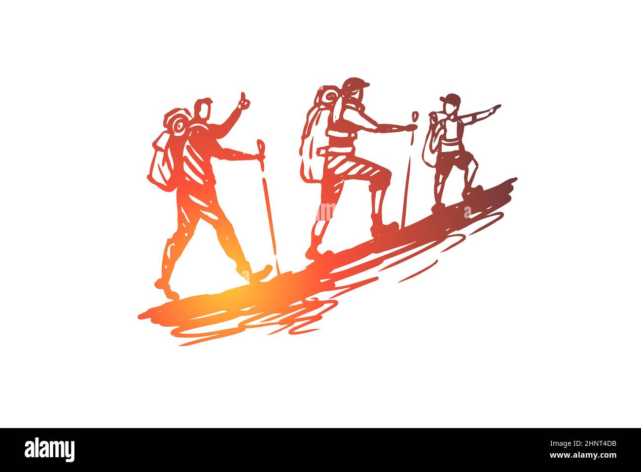 Pedestrian, tourism, travel, people, summer concept. Hand drawn ...