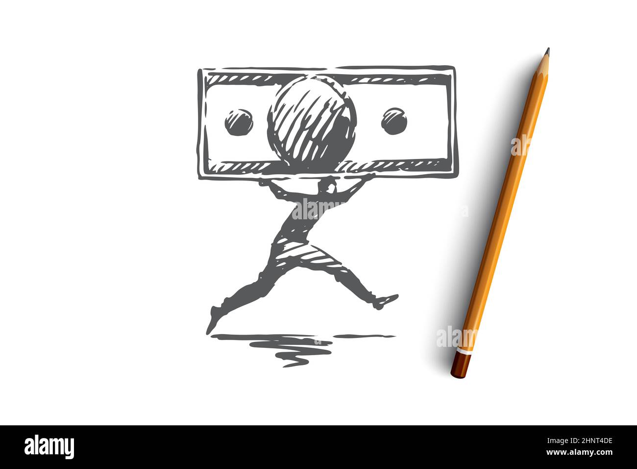 Money, flow, finance, business, wealth concept. Hand drawn man running ...