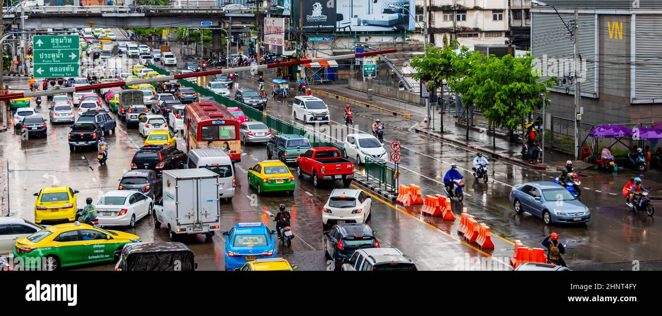 Rush hour big heavy traffic jam in busy Bangkok Thailand Stock Photo ...
