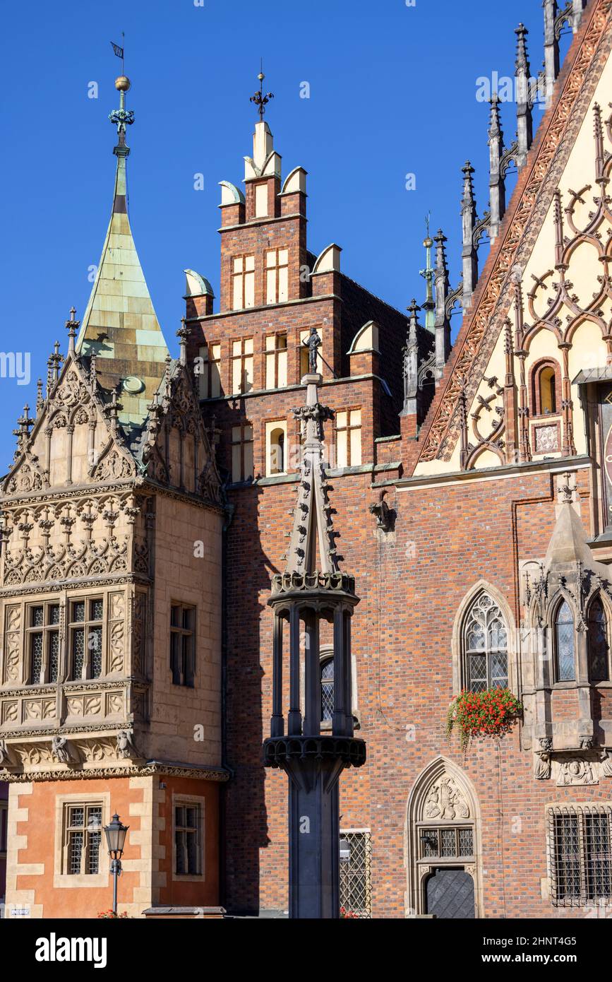 Gothic Wroclaw Old Town Hall on market square, facade, Wroclaw, Poland ...