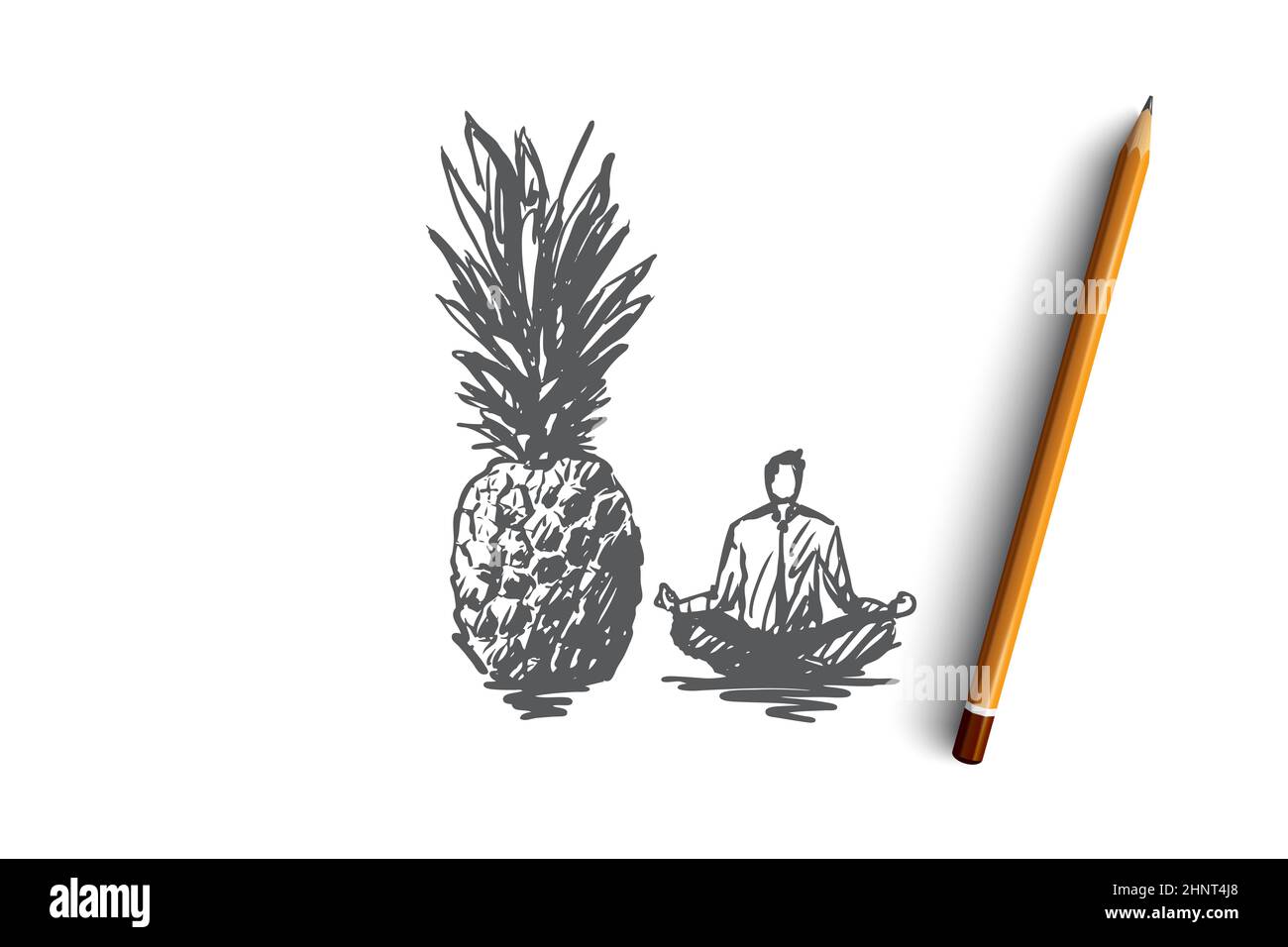 Pineapple, food, fruit, organic, vitamin concept. Hand drawn giant ...