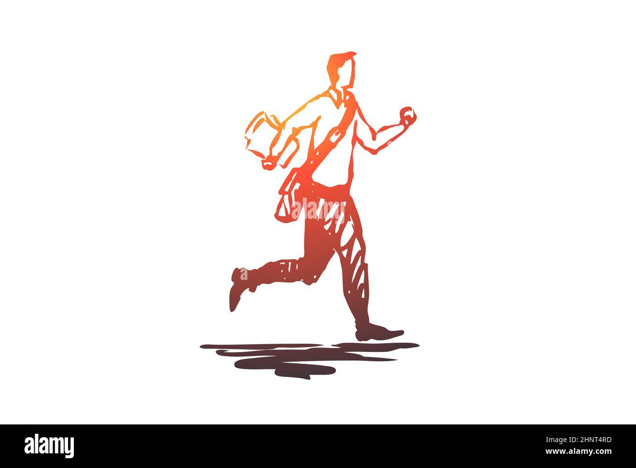 Rush, worker, busy, deadline, fast concept. Hand drawn manager rushing ...