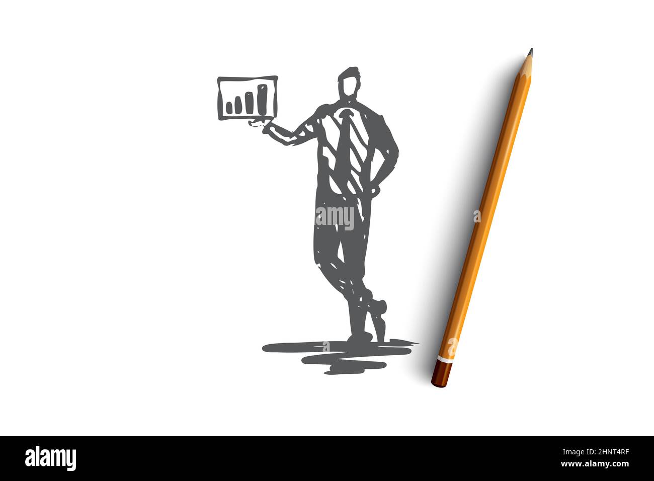 Presentation, man, chart, business, graphic concept. Hand drawn ...