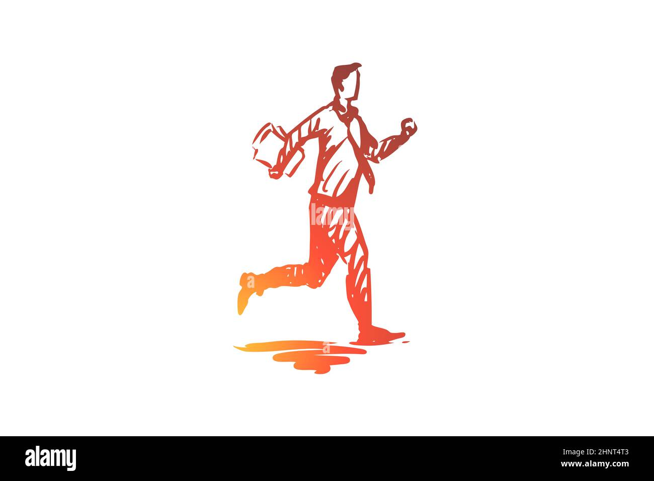 Rush, businessman, hurry, busy, deadline concept. Hand drawn worker on ...