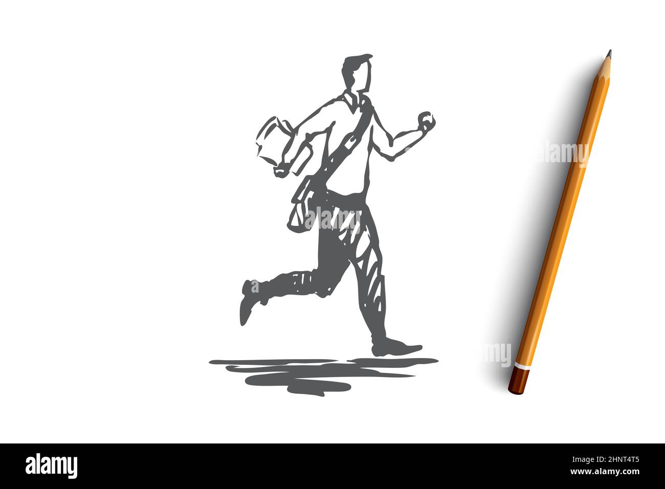 Rush, worker, busy, deadline, fast concept. Hand drawn manager rushing ...