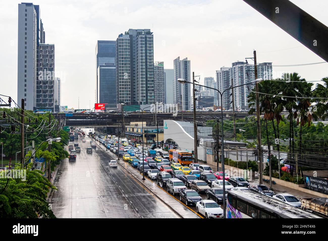 Rush hour big heavy traffic jam in busy Bangkok Thailand Stock Photo ...