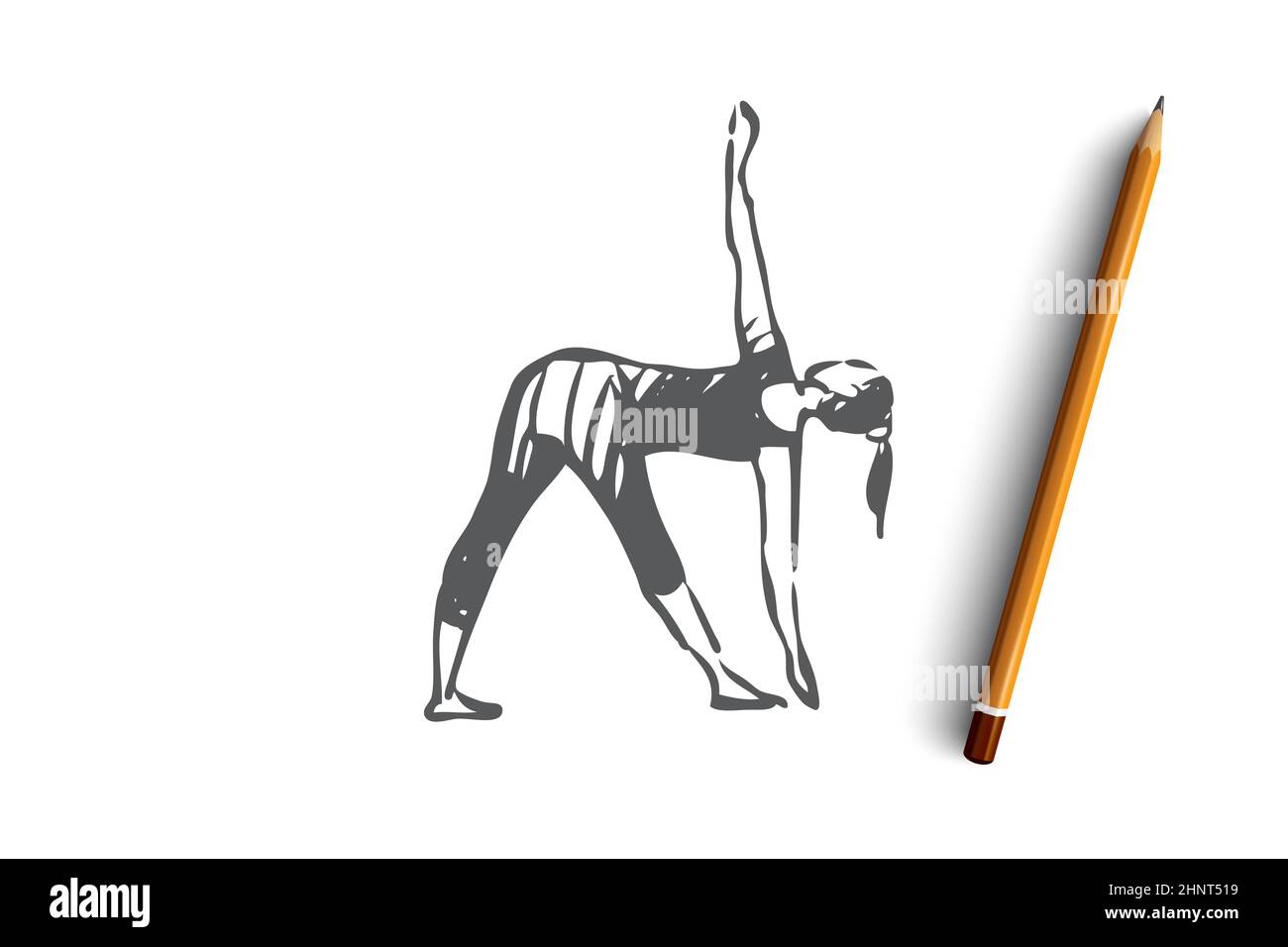 Yoga, pose, asana, balance concept. Hand drawn woman doing asana tip ...