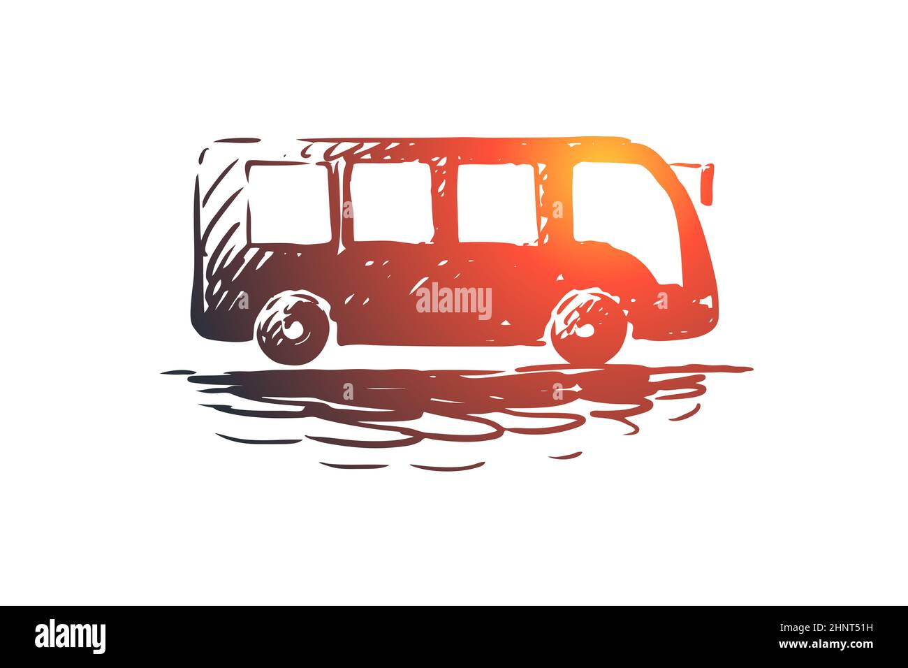Shuttle, car, transportation, vehicle, bus concept. Hand drawn ...
