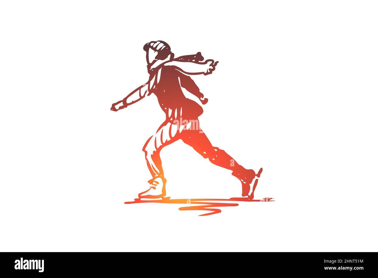 Skating, sport, ice, skate, action concept. Hand drawn sportsman skating on ice concept sketch ...