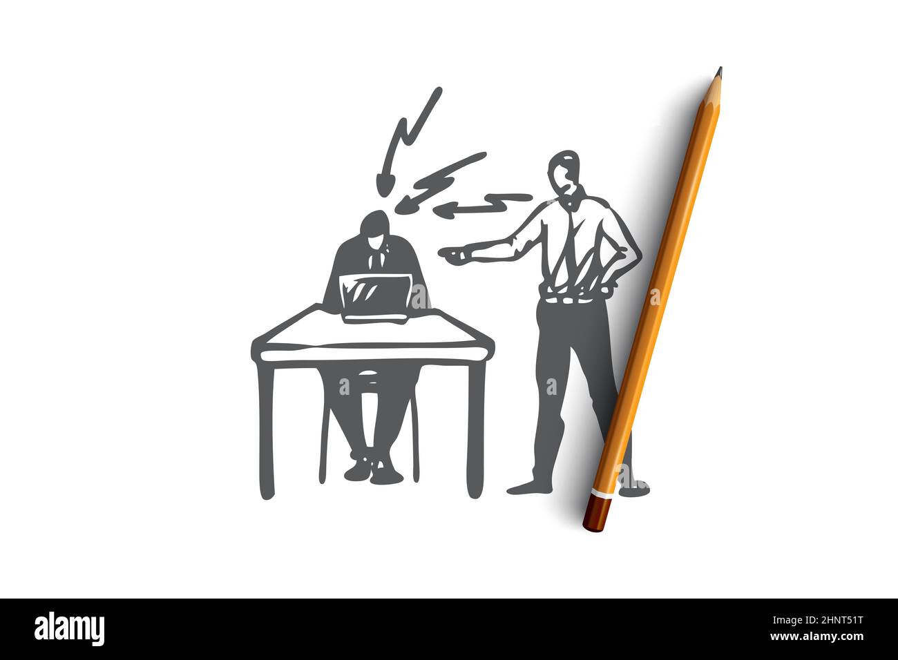 Scold, boss, work, employee, office concept. Hand drawn boss screaming ...