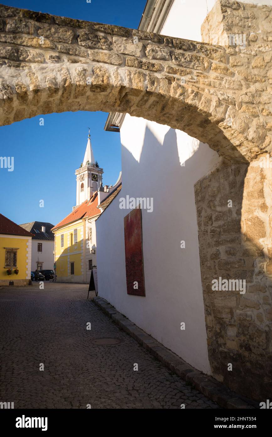 View of a church tower in the austrian city rust Stock Photo - Alamy