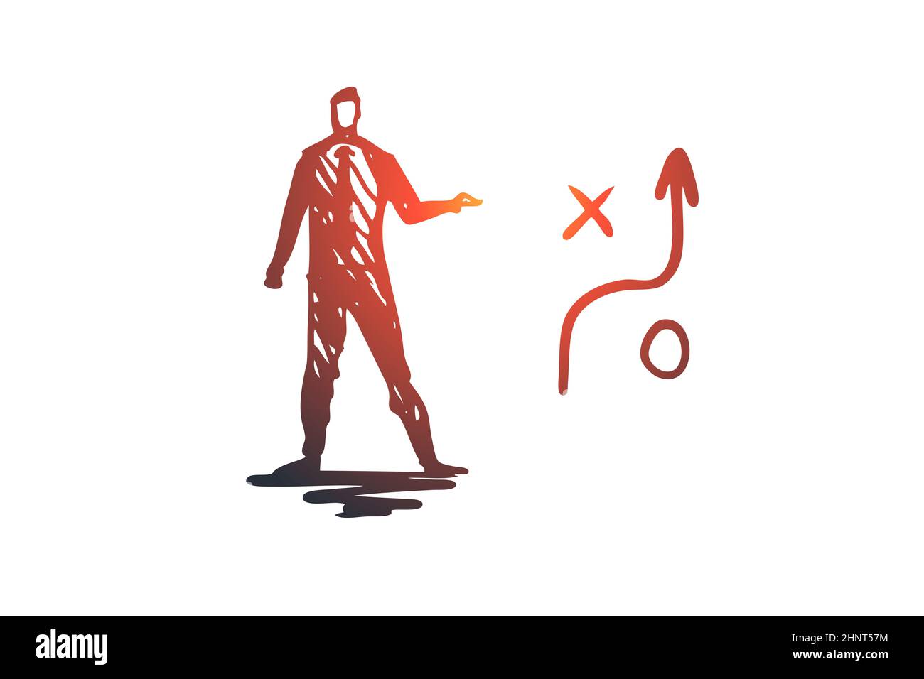 Strategy, plan, arrow, management, businessman concept. Hand drawn plan ...